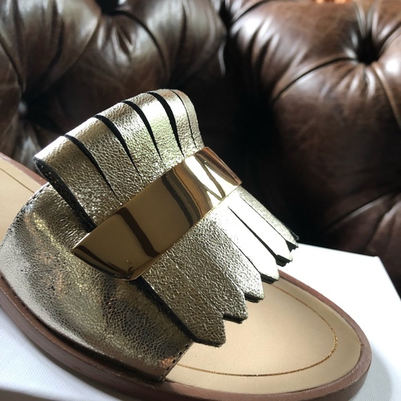 1901 | Shoes | Kilt Fringe Metallic Slide Slip On Flat Sandals | Poshmark